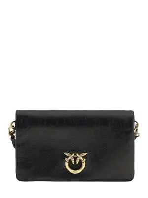Pinko Love Bag Click Soft Horizontal Ruched Leather Bag - Black