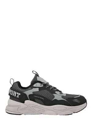 PLEIN SPORT Plein Sport TrackKing Leather And Mesh Lace-Up Sneakers Grey
