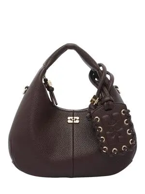 GANNI Hobo Bag In Recycled Fabric With Monogram Pattern And Butterfly Charm - Brown