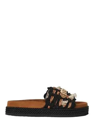Mou Woven Fabric Slip-on Mules With Abstract Pattern - Black