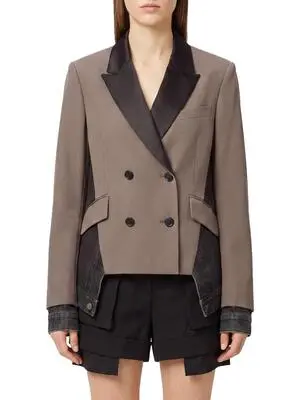 Sacai Double-breasted Wool Blazer With Cotton Inserts - Denim