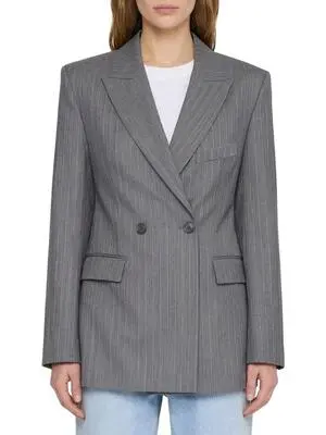 ANINE BING Double-breasted Striped Wool Blend Blazer - Grey