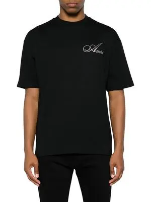 Amiri Cotton T-shirt With Rhinestone Logo And Dropped Shoulders - Black