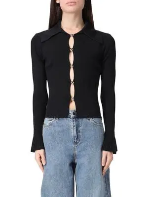 SELF-PORTRAIT Ribbed Knit Cardigan With Button Detail - Black