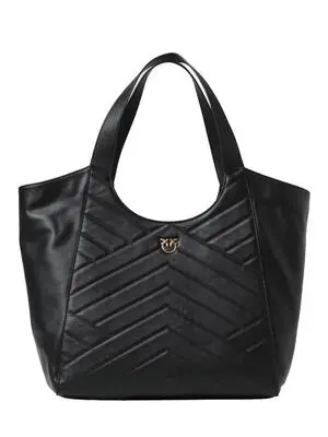 Pinko Quilted Shoulder Bag With Gold Tone Emblem - Black