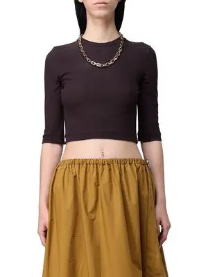 Pinko Cotton Crepe Jewel Detail Crop Top - Brown