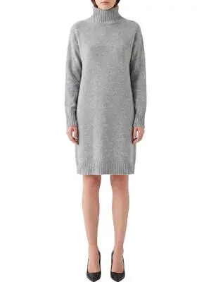 Fabiana Filippi Wool, Silk, And Cashmere Turtleneck Knit Mini Dress - Grey