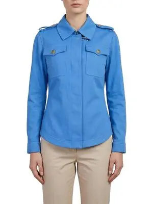 FAY Stretch Cotton Overshirt - Blue