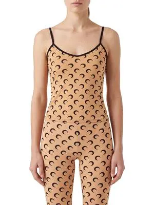 MARINE SERRE Marine Serre Monogram Motif Jersey Top Beige