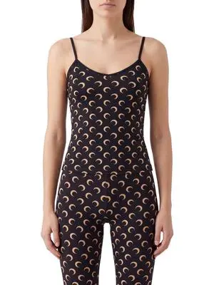 MARINE SERRE Marine Serre Monogram Motif Jersey Top Black