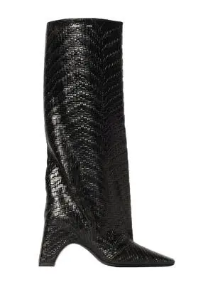 Coperni Woven Leather Knee-high Boots With Sculptural Heel - Brown