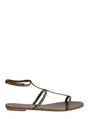 PEDRO GARCIA Suede Calfskin Sandals With Rhinestones And Adjustable Ankle Strap - Brown