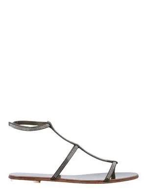 PEDRO GARCIA Suede Calfskin Sandals With Rhinestones And Adjustable Ankle Strap - Olive