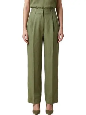 BLAZÉ MILANO Straight Leg Linen Trousers - Green