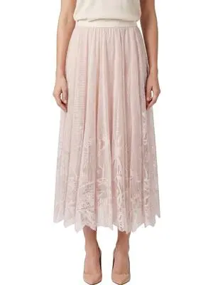 Fabiana Filippi High-waisted Lace Midi Full Skirt With Elastic Waist - Beige
