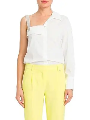 TWINSET One-shoulder Cotton Shirt With Rhinestone Embellishments - White