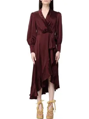 Zimmermann Silk Wrap Midi Dress With Asymmetrical Hem - Brown