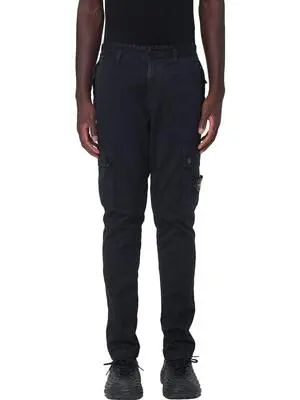 Stone Island Stretch Organic Cotton Cargo Trousers With Compass Logo - Black