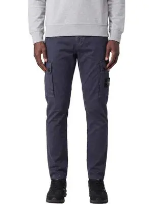 Stone Island Stretch Organic Cotton Cargo Trousers With Compass Logo - Blue