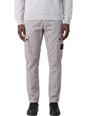 Stone Island Stretch Organic Cotton Cargo Trousers With Compass Logo - Grey