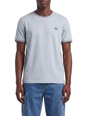 Fred Perry Cotton T-shirt With Logo - Gnawed Blue