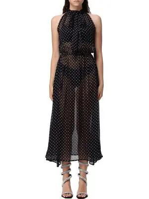 CRIDA MILANO Taormina Polka-dot Silk Chiffon Midi Dress - Black