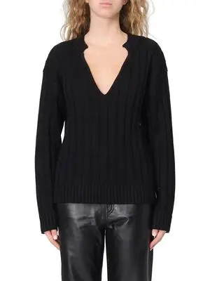 Patrizia Pepe Ribbed V-neck Pullover - Black