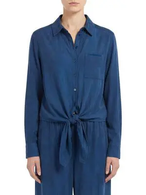 Patrizia Pepe Long Sleeve Button Up Shirt With Front Tie - Blue