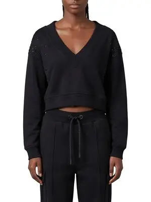 Patrizia Pepe Embellished V-neck Sweatshirt - Black