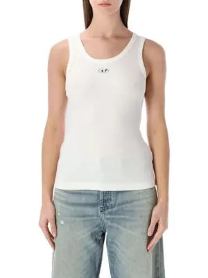 DIESEL® Ribbed Tank Top With Logo Detail - White