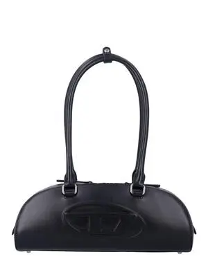DIESEL® 1dr Dome Smooth Leather Shoulder Bag With Embossed Oval D Logo - Black
