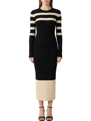 Patrizia Pepe Viscose Blend Striped Midi Dress - Black