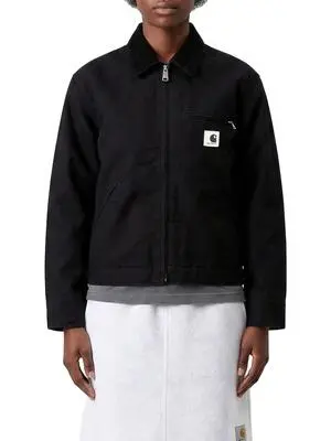 Carhartt Work In Progress Organic Cotton Corduroy Collar Zip-up Jacket With Logo - Black