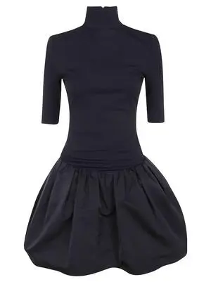 Magda Butrym High Neck Dress With Gathered Skirt - Black