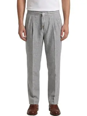 Brunello Cucinelli Drawstring Trousers In Linen And Virgin Wool - Grey