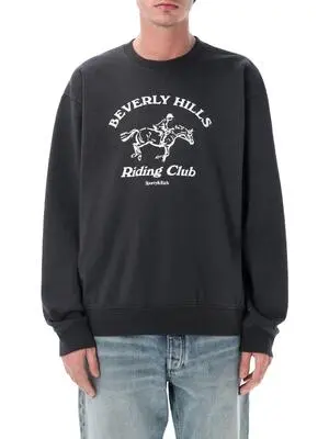 SPORTY & RICH Printed Cotton Crewneck Sweatshirt - Black