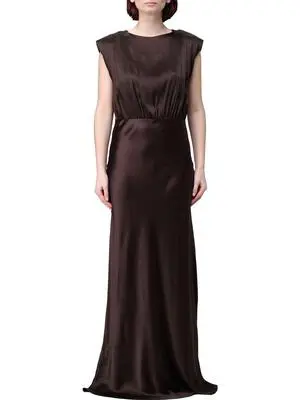 SEMICOUTURE Long Silk Blend Evening Dress - Cocoa