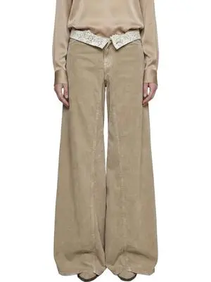 Pinko Cotton Denim Jeans With Lace Inserts - Beige