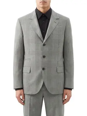 Brunello Cucinelli Prince Of Wales Single-breasted Virgin Wool Blazer - Grey
