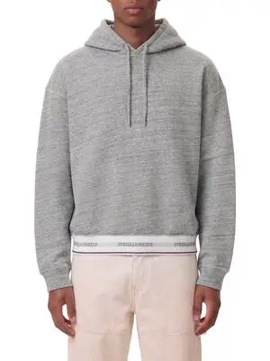 Dsquared2 Cotton Hoodie With Jacquard Logo Band - Grey