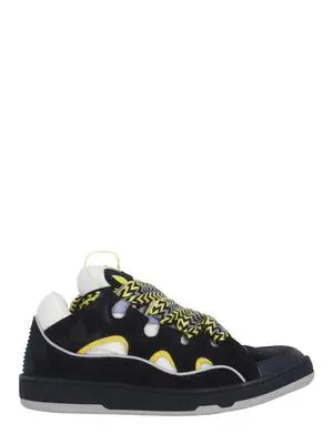 LANVIN Curb Leather And Mesh Low Top Sneakers - Black