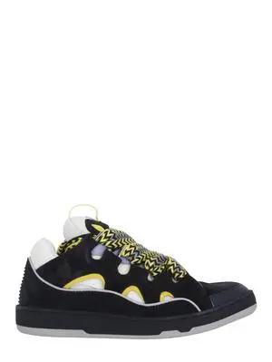 LANVIN Curb Leather And Mesh Low Top Sneakers - Blue