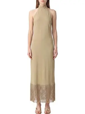 TALLER MARMO Halterneck Midi Dress With Fringe Details - Gold