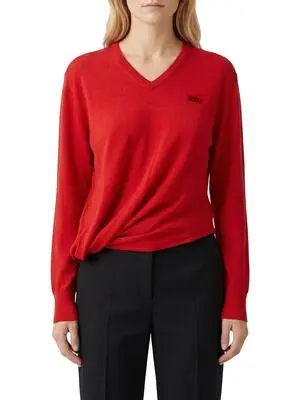 Loewe Draped Wool Blend V-neck Sweater - Red