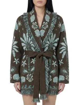 Alanui Jacquard Knit Cardigan With Fringed Collar And Cuffs - Brown