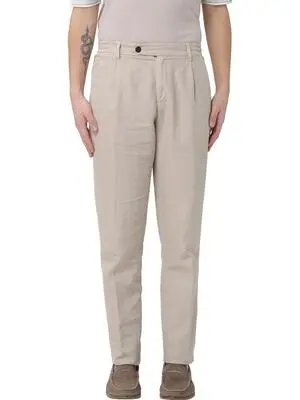 Eleventy Cotton And Linen Slim Fit Trousers With Paisley Pattern - Sand