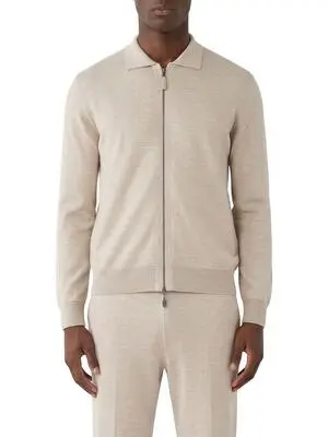 Brioni Cotton And Cashmere Polo Cardigan - Grey