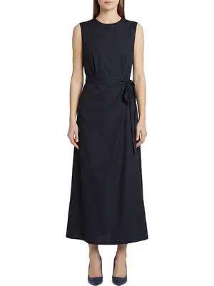 Aspesi Cotton Poplin Wrap Midi Dress - Blue