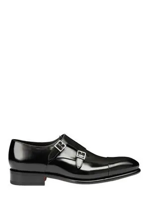 Santoni Brushed Leather Monk Strap Shoes - Black