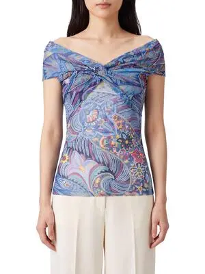 Etro Off-the-shoulder Paisley Print Top - Blue